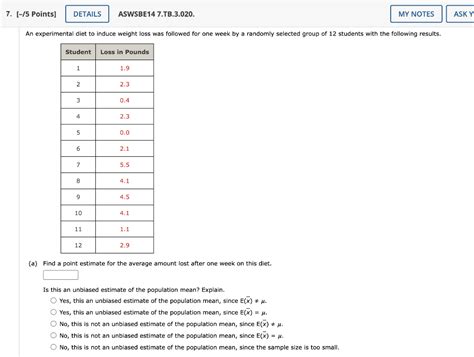 Solved Points] Aswsbe14 7 Tb 3 020 In Experimental Diet To