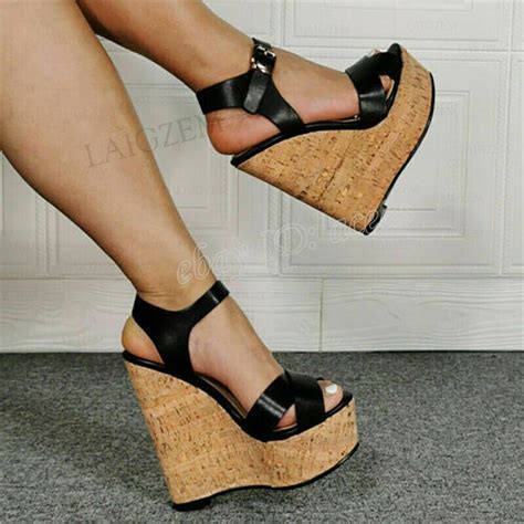 Women Platform Wedges Pumps Open Toe High Heels Sandals Shoes Buckle