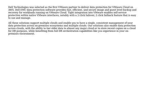 Vmware Workloads On Aws Dell Emc Data Protection For Vmware Dell