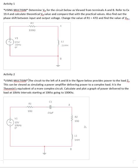 Solved Activity 1 Using Multisim Determine Vth For The