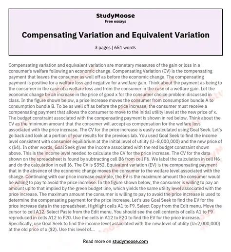 Compensating Variation And Equivalent Variation Free Essay Example
