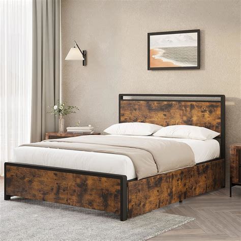 Easy Assembly Platform Vintage Full Size Queen Bed Frame With Headboard