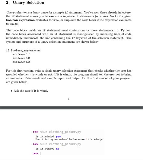 Solved 2 Unary Selection Unary Selection Is A Fancy Name For