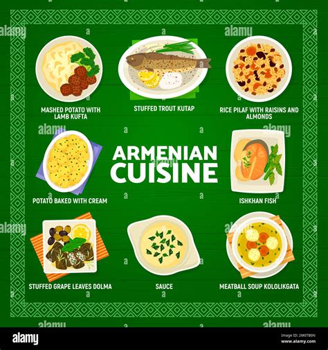 Armenian Cuisine Menu Food Dishes And Meals Vector Lunch And Dinner