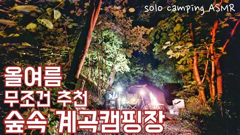 여름휴가 추천 계곡 캠핑장나무 그늘 사이트 추천폴러투맨 솔로캠핑과 불멍곱창 소금구이 먹방solo Camping Asmr