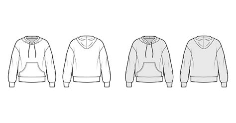 긴 소매 오버사이즈 바디 캥거루 파우치 밴드 옷자락이 있는 후드 스웨트셔츠 테크니컬 패션 일러스트 0명에 대한 스톡 벡터 아트 및 기타 이미지 Istock