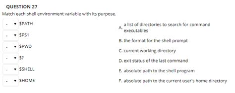 solved question 27 match each shell environment variable