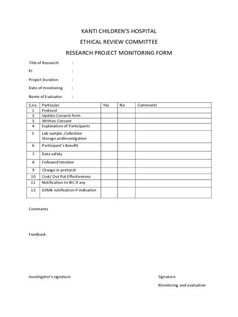 Fillable Online Irc Research Project Monitoring Form Fax Email