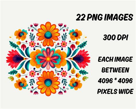 Mexican Fiesta Flowers Clipart Vibrant Watercolor Otomi Floral