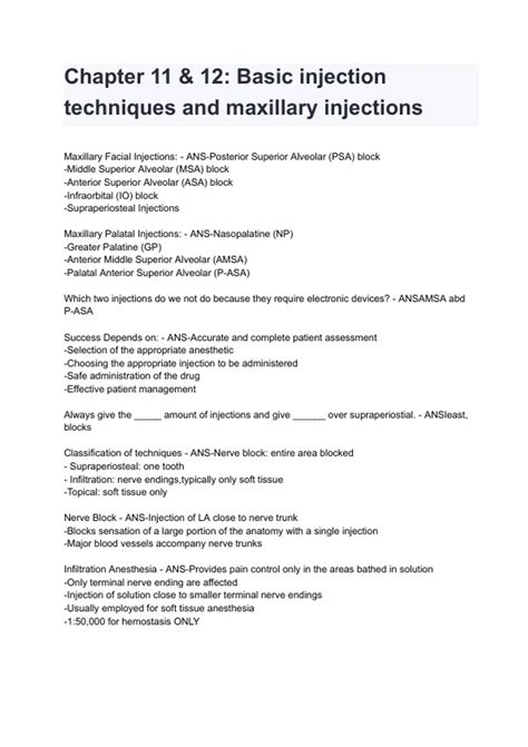 Chapter 11 And 12 Basic Injection Techniques And Maxillary Injections