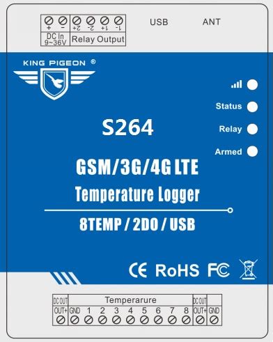 S264 GSM SMS GPRS Remote Control SMS 4G Temperature Humidity Monitoring Data Logger Alarm System