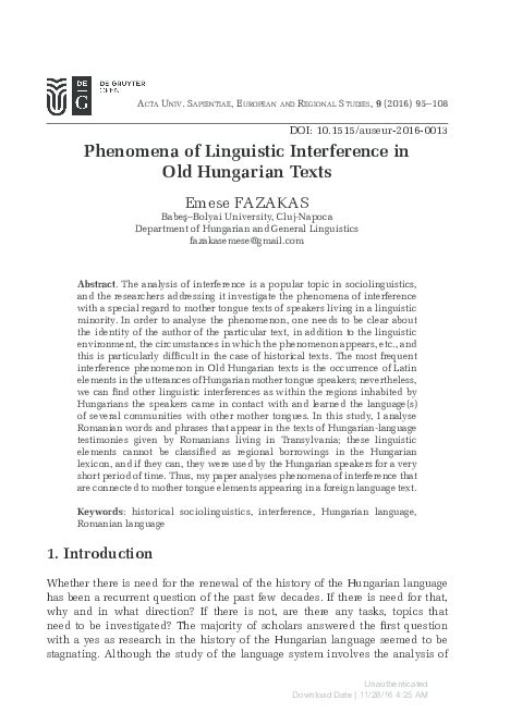 Pdf Phenomena Of Linguistic Interference In Old Hungarian Texts