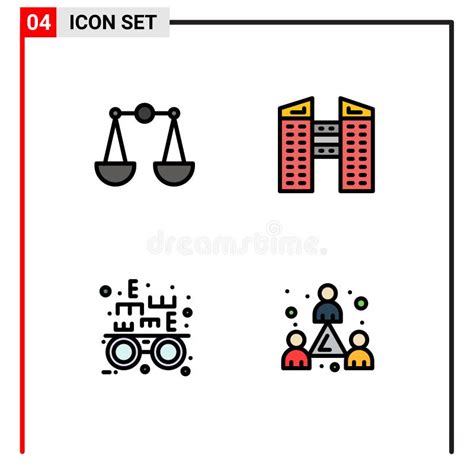 Filledline Flat Color Pack Of 4 Universal Symbols Of Balance Colleague Buildings Eye Test