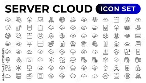 Set Of Line Icons Related To Cloud Computing Cloud Services Server Cyber Security Digital