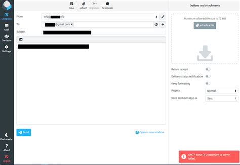 smtp error connection to server failed mail hestia control