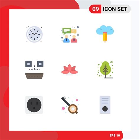 Group Of 9 Modern Flat Colors Set For Plant India Creative Flower Food And Restaurant Editable