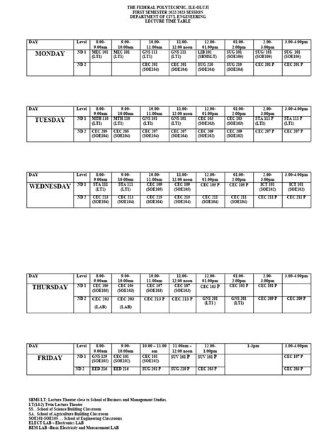 First Semester Time Table Civil Engineering 2023 Pdf Physical Sciences