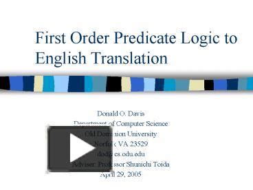 First Order Predicate Logic To English Translation Presentation Free To View