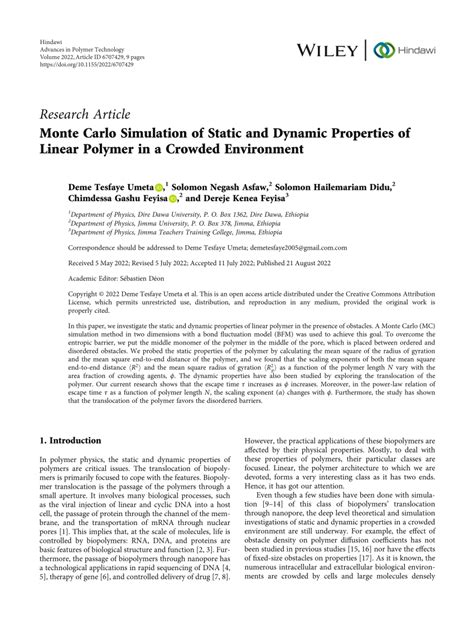Pdf Monte Carlo Simulation Of Static And Dynamic Properties Of Linear Polymer In A Crowded