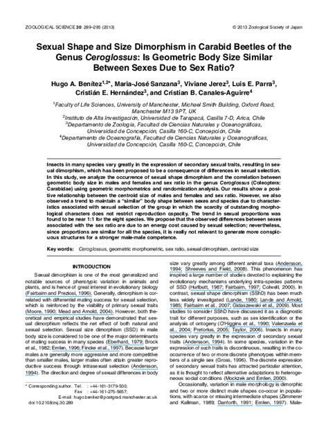 Pdf Sexual Shape And Size Dimorphism In Carabid Beetles Of The Genus Ceroglossus Is