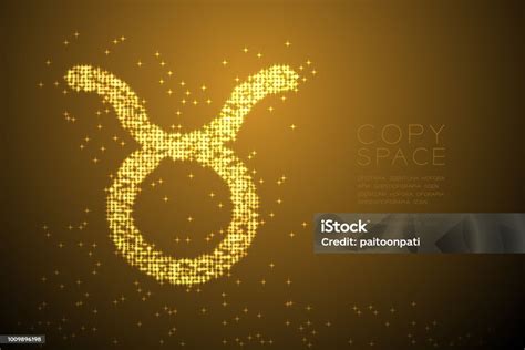 반짝 스타 패턴 황소 조디악 기호 셰이프를 추상 별자리 개념 디자인의 골드 컬러 일러스트 레이 션의 갈색 그라데이션 배경 복사 공간 벡터 Eps 10에 고립 된 스타 0명에