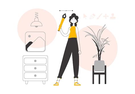 Premium Vector The Girl Designer Holds A Pen Tool For 2d Graphics In Her Hand Linear Trendy