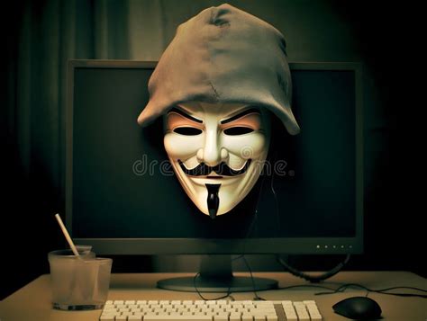 Anonymous Hacker In Screen Of Computer Monitor Concept Of Hacking Cybersecurity Cybercrime