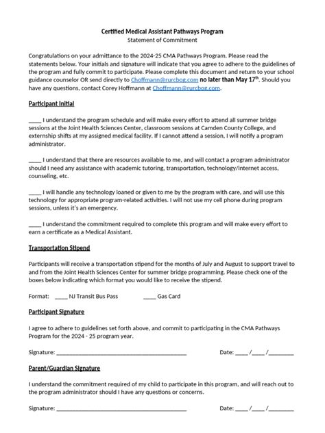 Cma Statement Of Commitment 24 25 Pdf
