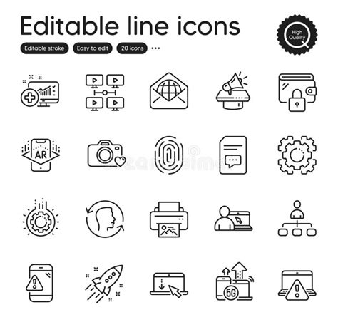 Set Of Technology Outline Icons Contains Icons As Fingerprint Face Id And Online Warning
