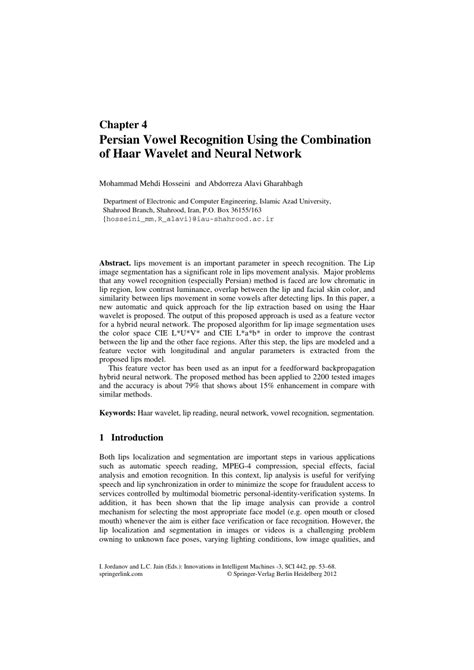 Pdf Persian Vowel Recognition Using The Combination Of Haar Wavelet And Neural Network