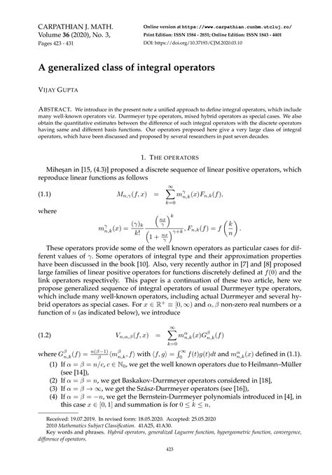 A Generalized Class Of Integral Operators