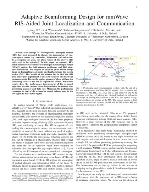 Pdf Adaptive Beamforming Design For Mmwave Ris Aided Joint Localization And Communication