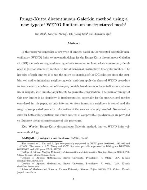 Pdf Runge Kutta Discontinuous Galerkin Method Using A · Runge Kutta Discontinuous Galerkin