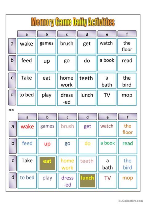 Memory Game For Daily Activities English ESL Worksheets Pdf Doc