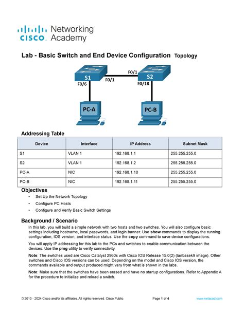 292 Lab Lab 292 Lab Basic Switch And End Device Configuration