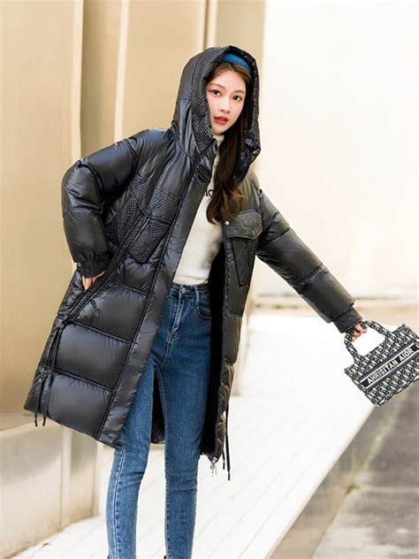 Badu Bg Зимни дълги палта за 2023 г Дамски плътни пухени якета с качулка и големи джобове