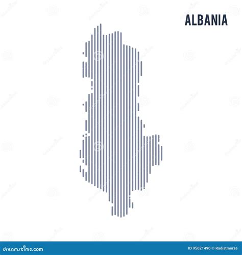 Vector Abstract Hatched Map Of Albania With Vertical Lines Isolated On A White Background Stock