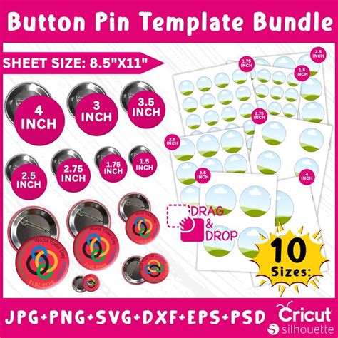 Sublimation Button Pin Template Bundle Canva Editable 10 Sizes Digital Download Etsy