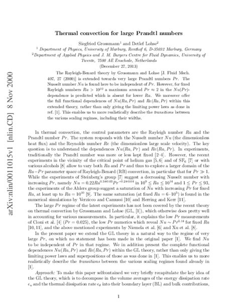 Pdf Thermal Convection For Large Prandtl Numbers