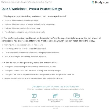 Quiz And Worksheet Pretest Posttest Design