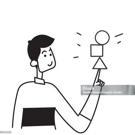 손으로 그린 낙서 사각형 원형 및 삼각형 모양이 손에서 균형을 이루고 있습니다 개념에 대한 스톡 벡터 아트 및 기타 이미지 개념 개발 건설 산업 Istock