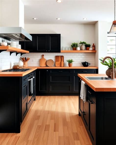Stylish Kitchen Black Cabinets Wood Countertops Ideas