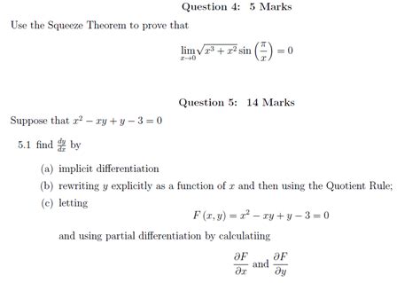Solved Question 4 5 Marks Use The Squeeze Theorem To Prove