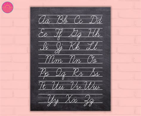 Cursive Alphabet Chart Handwriting Practice Cursive Etsy