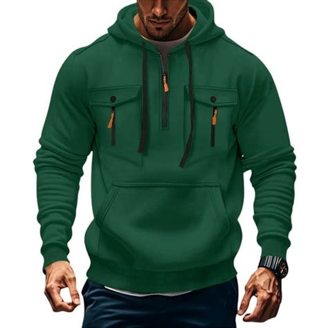 Conroses Mens Hoodies Solid Color Hoodie For Men Long Sleeve Half Zip