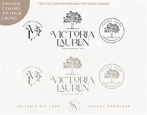 Editable Modern Tree Logo Design Instant Download DIY Hand Drawn Tree Branch Boho Logo Set