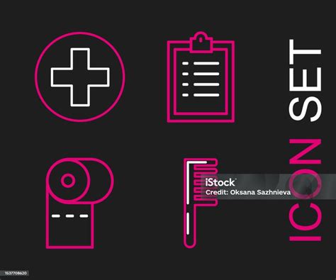 라인 헤어 브러시 화장지 롤 체크리스트가있는 클립 보드 및 크로스 병원 의료 아이콘을 설정합니다 벡터 1위에 대한 스톡 벡터 아트 및 기타 이미지 Istock