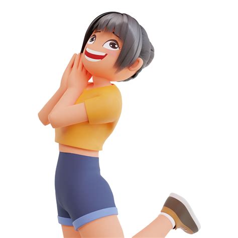 Cute Girls Smiling Posing Happy 3d Cartoon Illustration 21457327 Png
