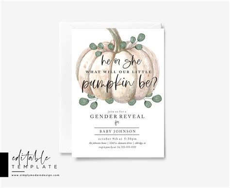 Fall Pumpkin Gender Reveal Invitation White Pumpkin Etsy Artofit