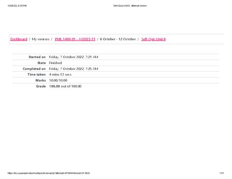 Self Quiz Unit 6 Attempt Review Started On Friday 7 October 2022 7